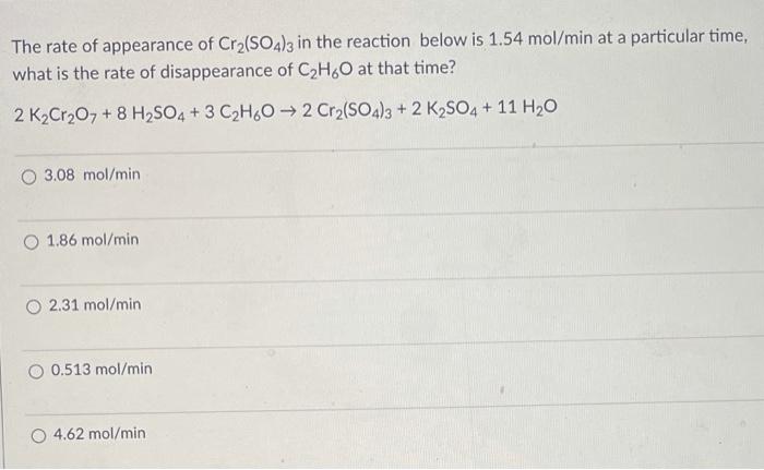 Solved The rate of appearance of Cr2(SO4)3 in the reaction | Chegg.com