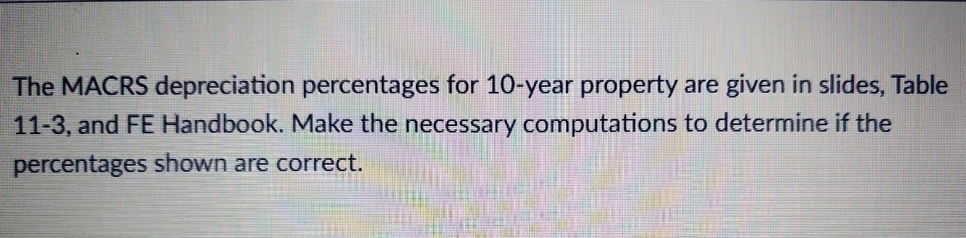 Solved The MACRS depreciation percentages for 10 -year | Chegg.com