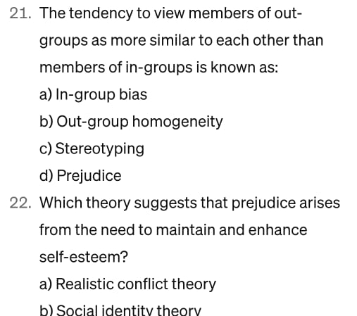 Solved The tendency to view members of outgroups as more | Chegg.com