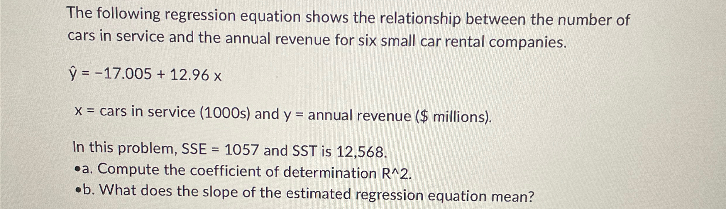 Solved The following regression equation shows the | Chegg.com