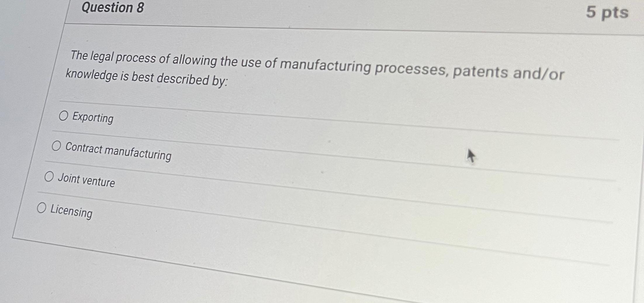 Solved Question 85 ﻿ptsThe legal process of allowing the use | Chegg.com