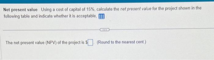 Solved Net present value Using a cost of capital of 15%, | Chegg.com