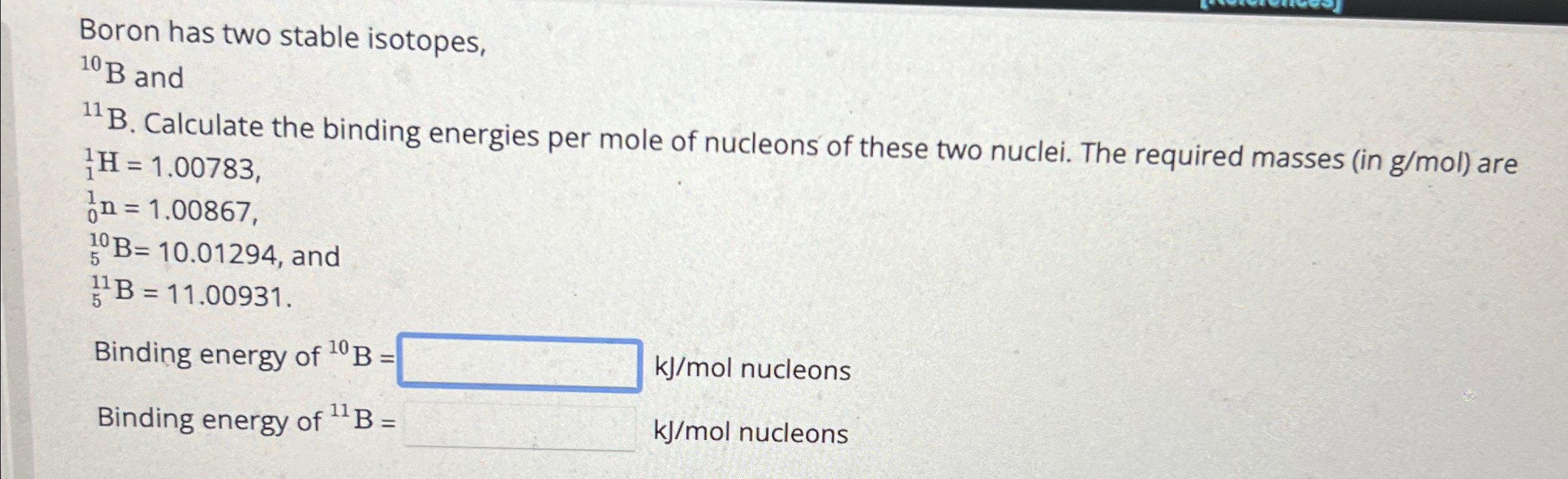 Solved Boron has two stable isotopes,?10B ﻿and?11B. | Chegg.com