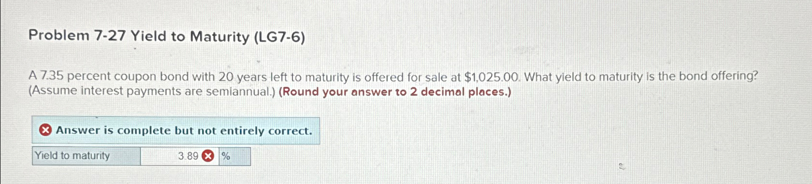 Solved Problem 7-27 ﻿Yield to Maturity (LG7-6)A 7.35 | Chegg.com