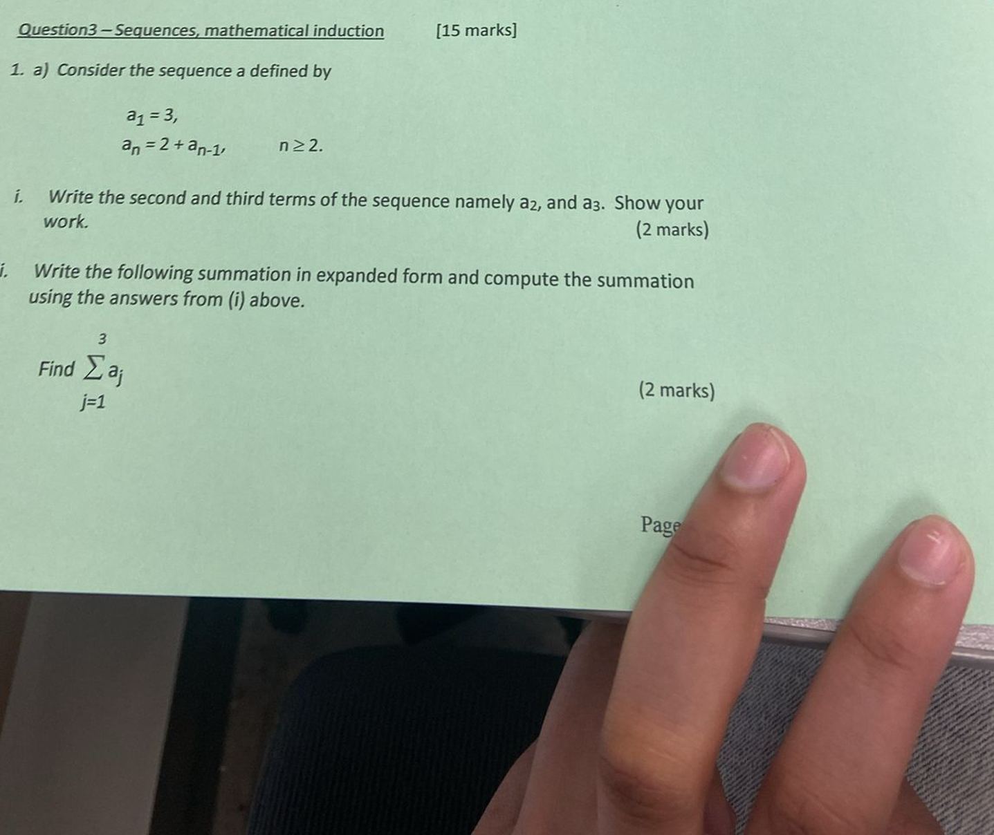 Solved Question 3 - ﻿Sequences, mathematical inductiona) | Chegg.com