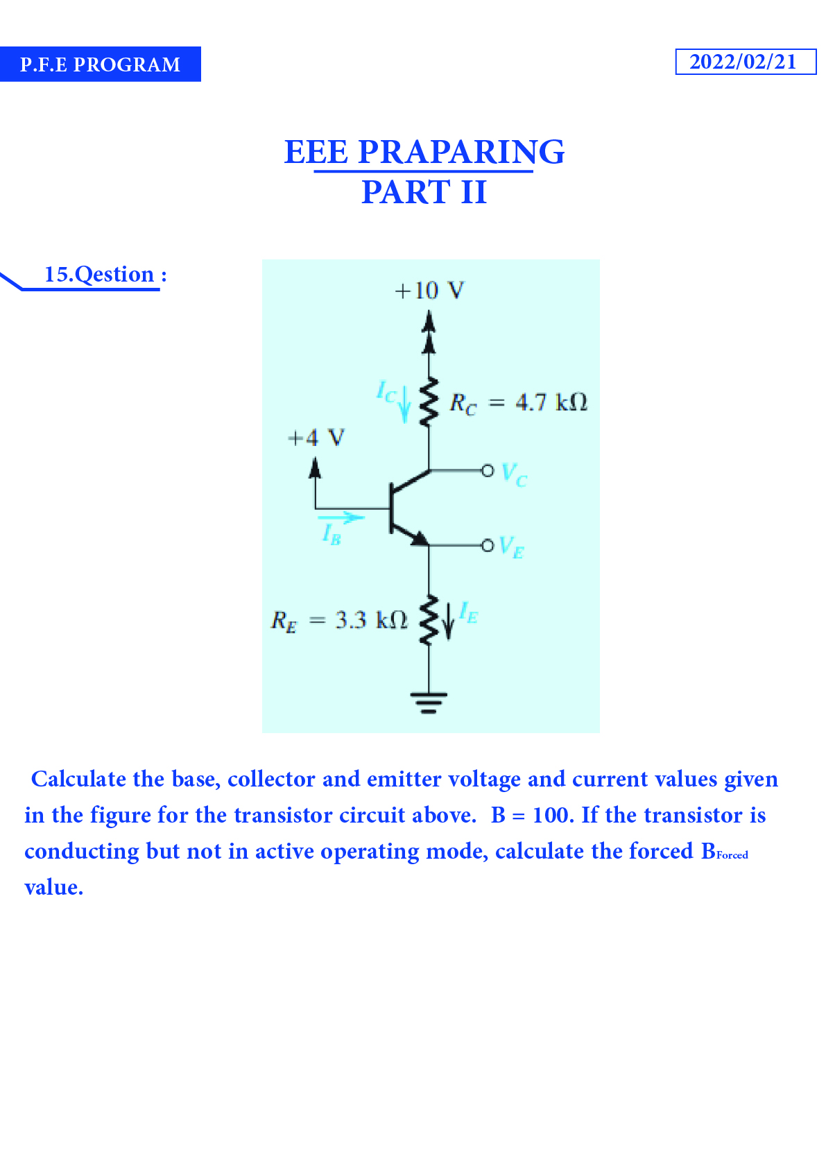 Solved EEE PRAPARINGPART II15.Qestion :Calculate the base, | Chegg.com