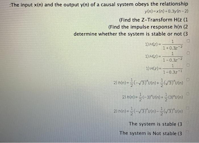 Solved The input x(n) and the output y(n) of a causal system | Chegg.com