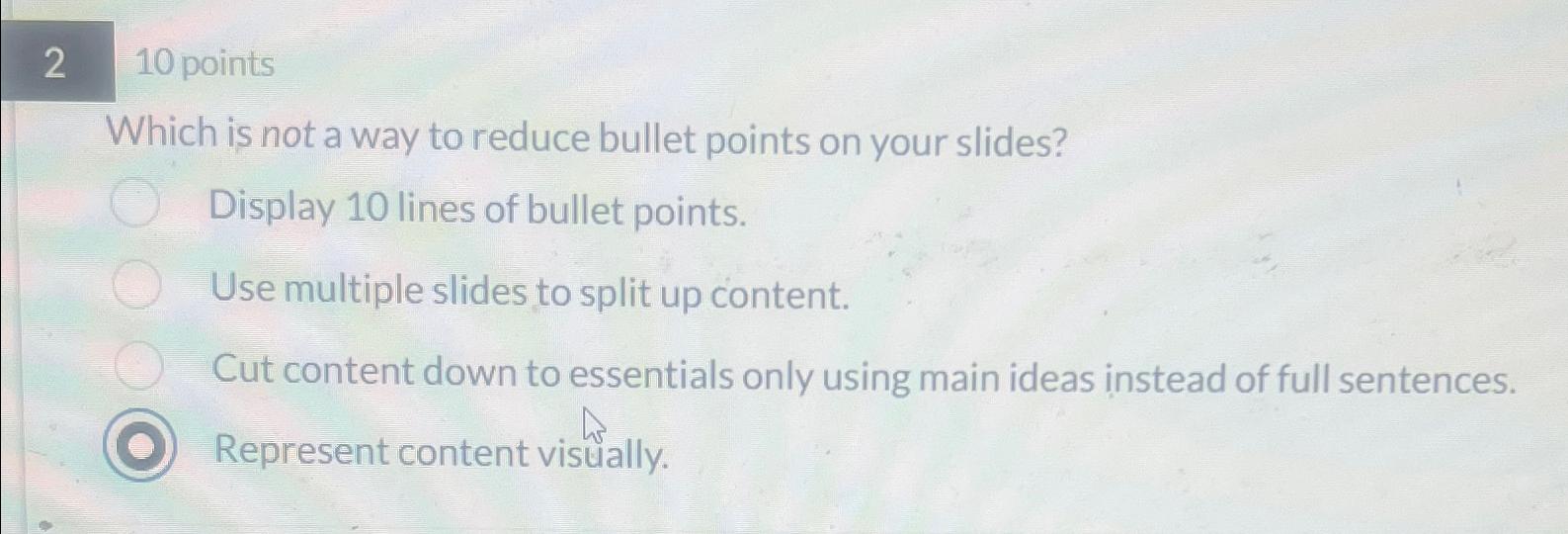 Solved 2,10 pointsWhich is not a way to reduce bullet | Chegg.com Solved 2,10 pointsWhich is not a way to reduce bullet | Chegg.com