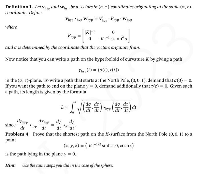 Solved Definition 1. Let vhyp and whyp be a vectors in | Chegg.com