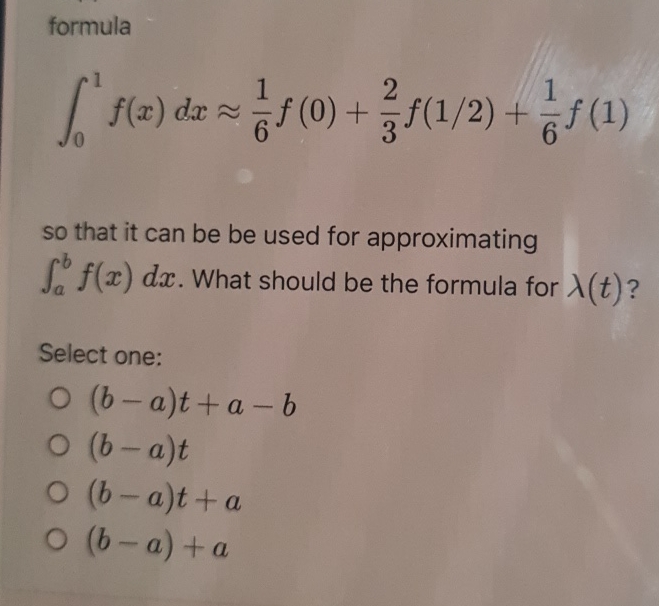 Solved formula∫01f(x)dx~~16f(0)+23f(12)+16f(1)so that it can | Chegg.com