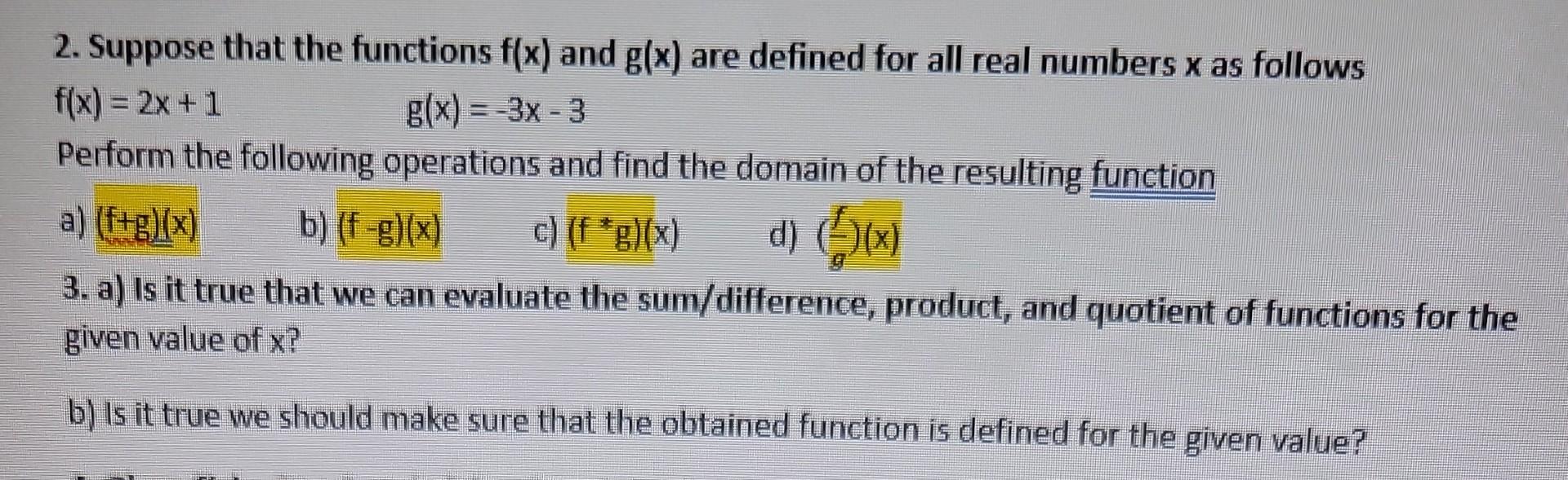Solved 2. Suppose that the functions f(x) and g(x) are | Chegg.com