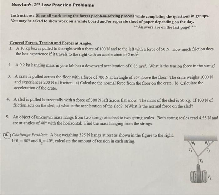 Solved Newton's 2nd Law Practice Problems Instructions: Show | Chegg.com