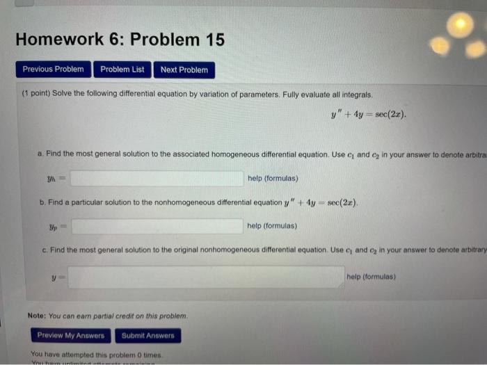 Solved Homework 6 Problem 15 Previous Problem Problem List