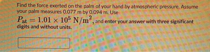 Solved Find the force exerted on the palm of your hand by | Chegg.com
