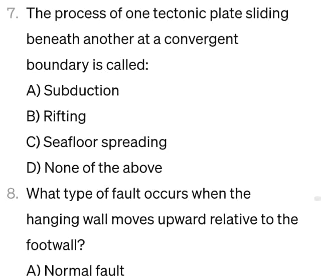 Solved Earth science: The process of one tectonic plate | Chegg.com