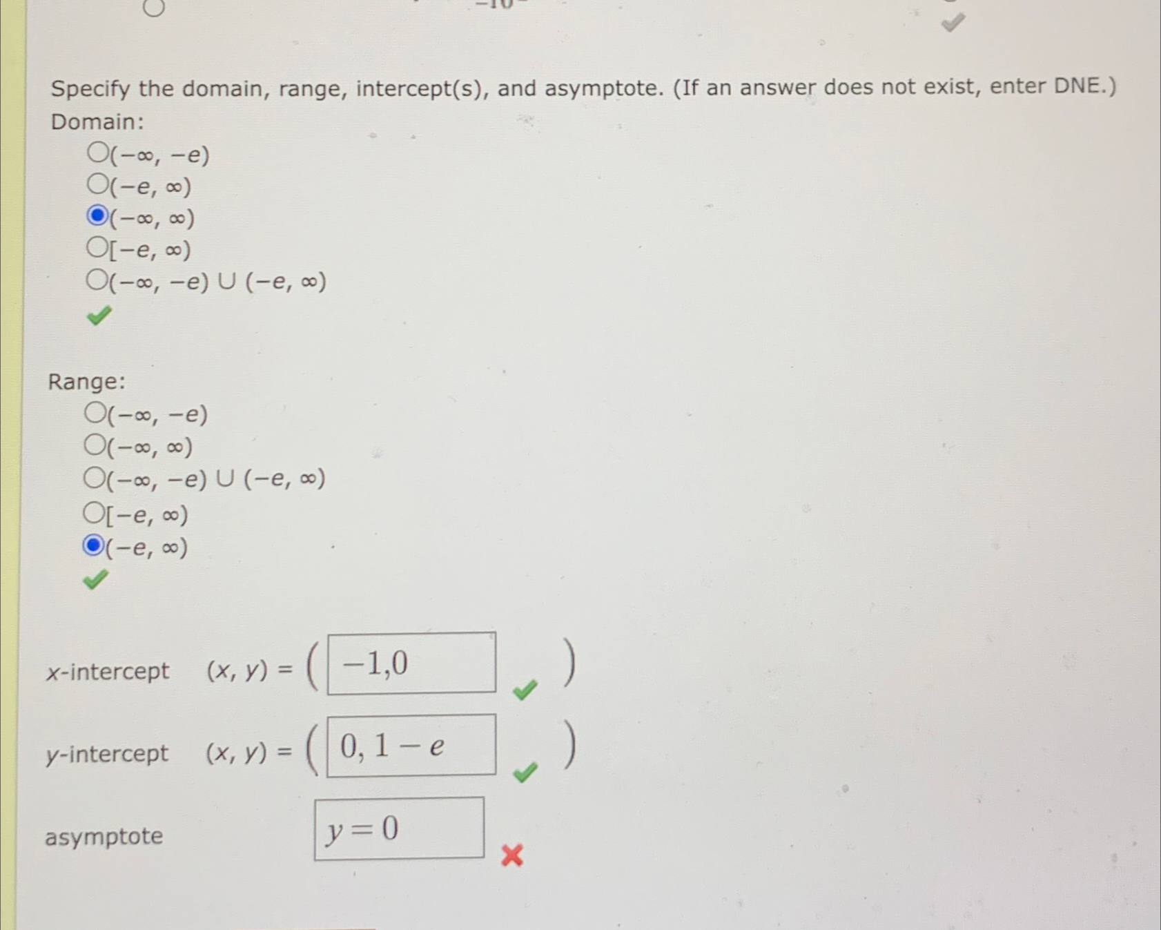 Solved Specify the domain, range, intercept(s), ﻿and | Chegg.com