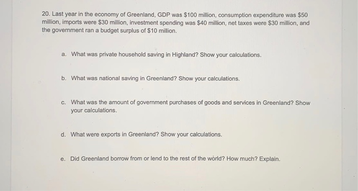 Solved 20. Last year in the economy of Greenland, GDP was | Chegg.com