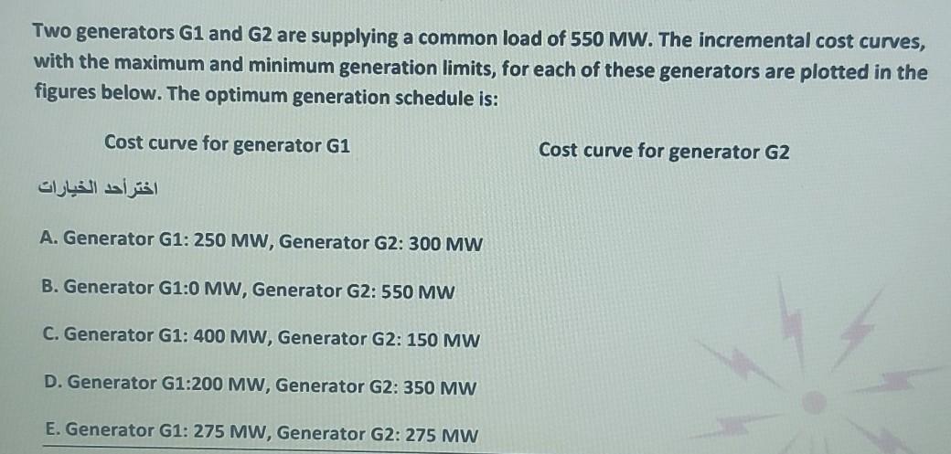 Solved Two generators G1 and G2 are supplying a common load | Chegg.com