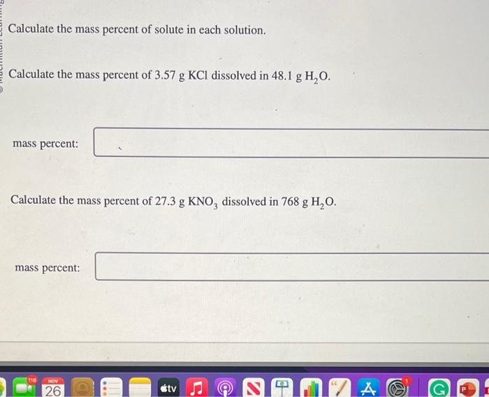 Solved Calculate the mass percent of solute in each | Chegg.com