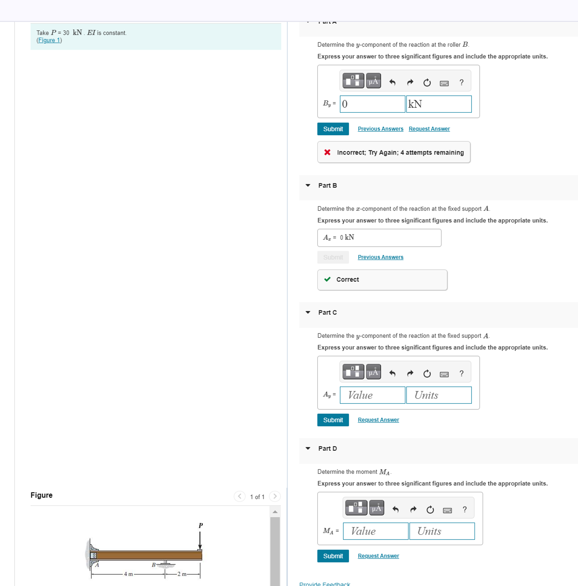 Solved Take PP = 30 ﻿kNkN . ﻿EIEI is constant.(Figure | Chegg.com