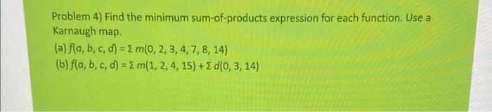 Solved Problem 4) Find the minimum sum-of-products | Chegg.com