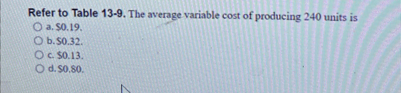 Solved Refer to Table 13-9. The average variable cost of | Chegg.com