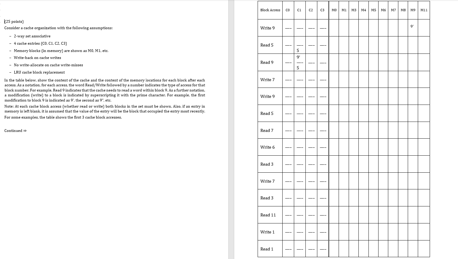 Solved |(25 ﻿points)Consider a cache organization with the | Chegg.com