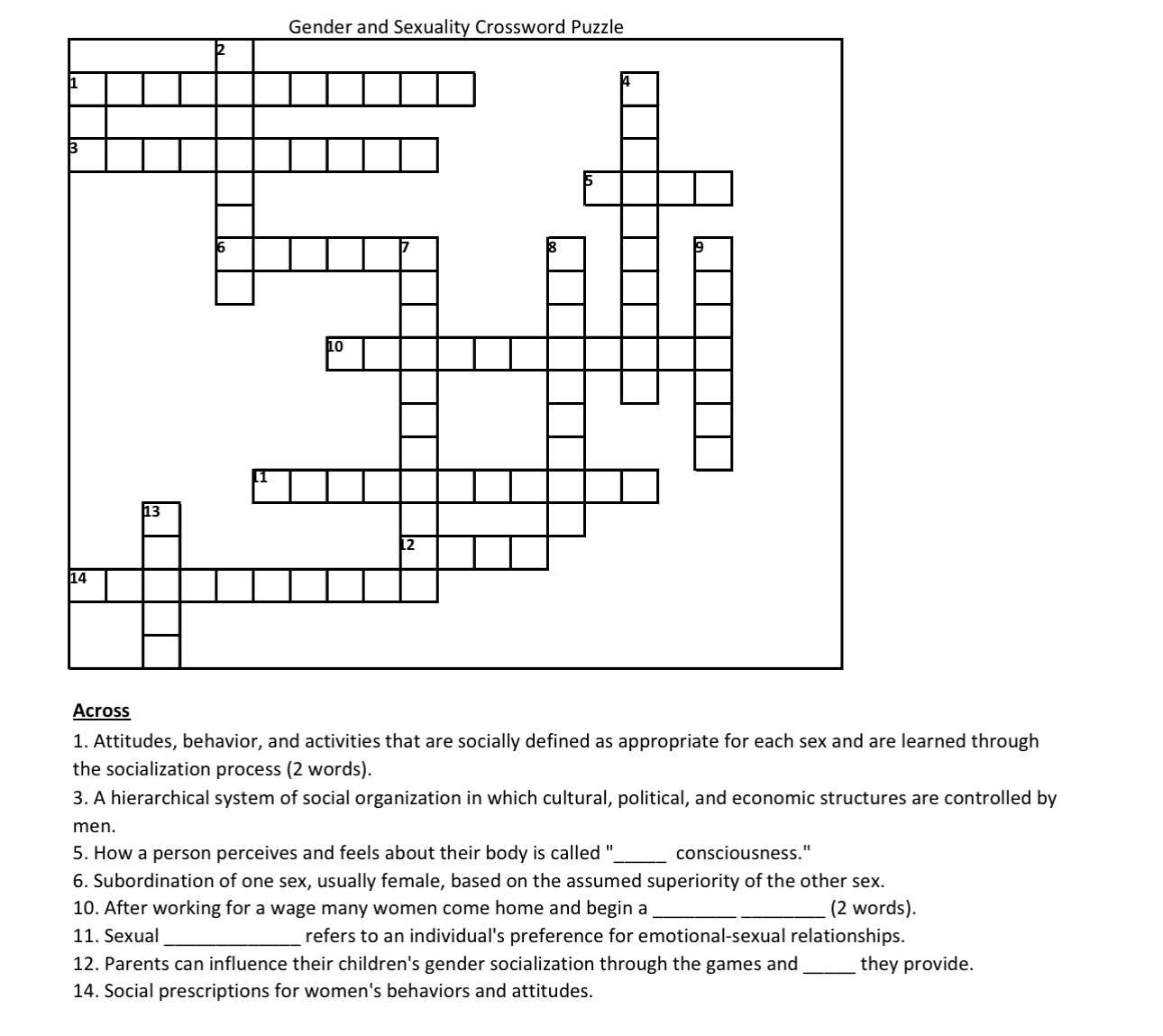 Solved Gender and Sexuality Crossword PuzzleAcrossAttitudes, | Chegg.com