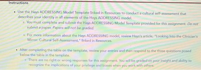 Self-Reflection: Hays ADDRESSING Model Introduction | Chegg.com