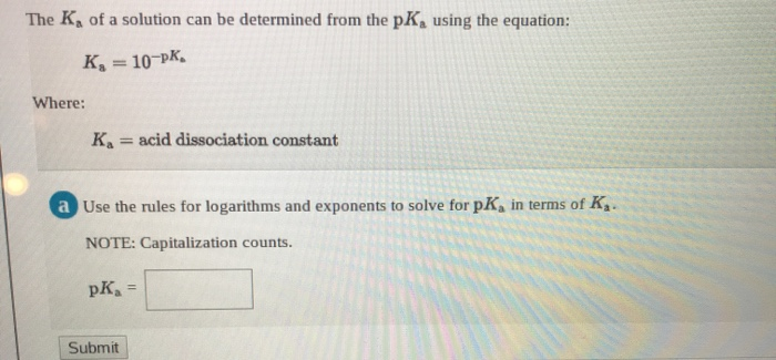 Solved The pk of a solution is defined by the equation: pK, | Chegg.com