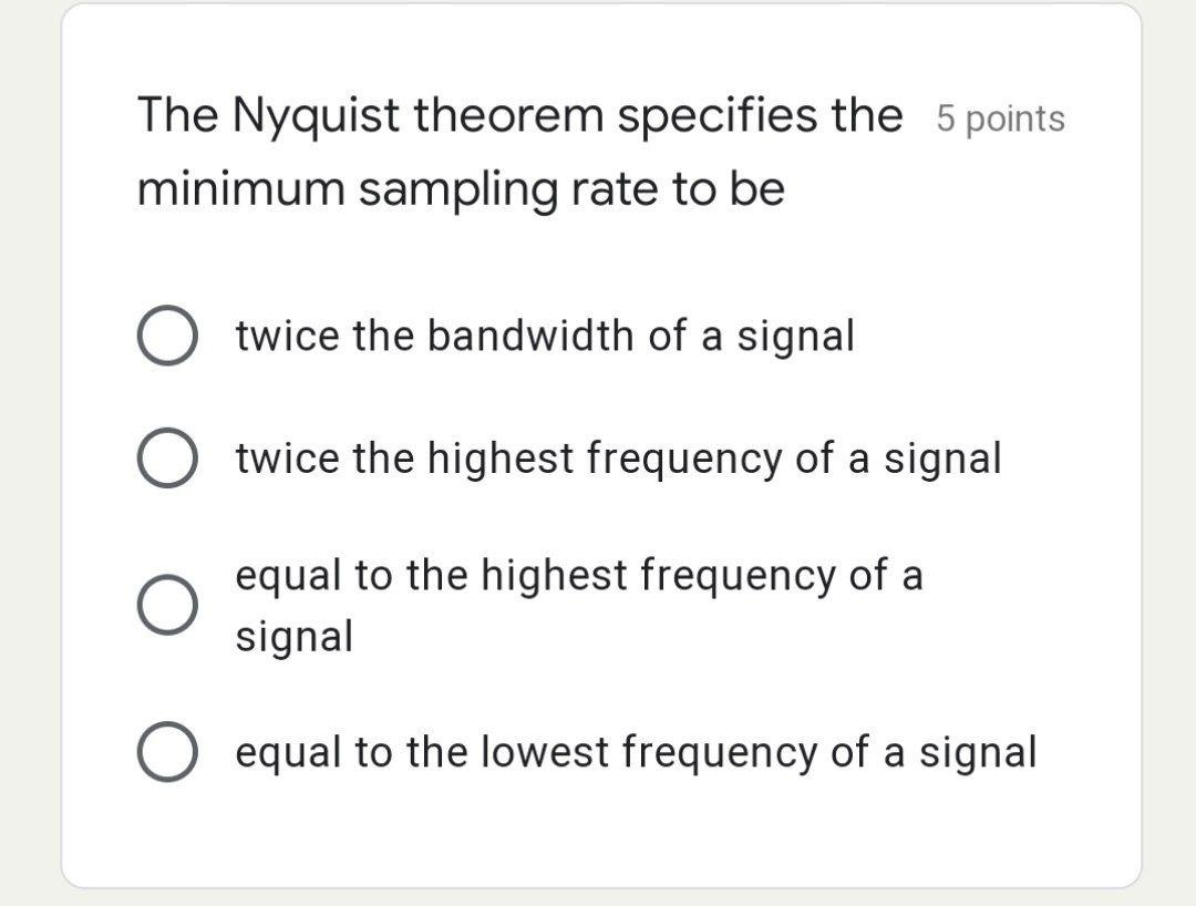 Solved The Nyquist theorem specifies the 5 points minimum | Chegg.com