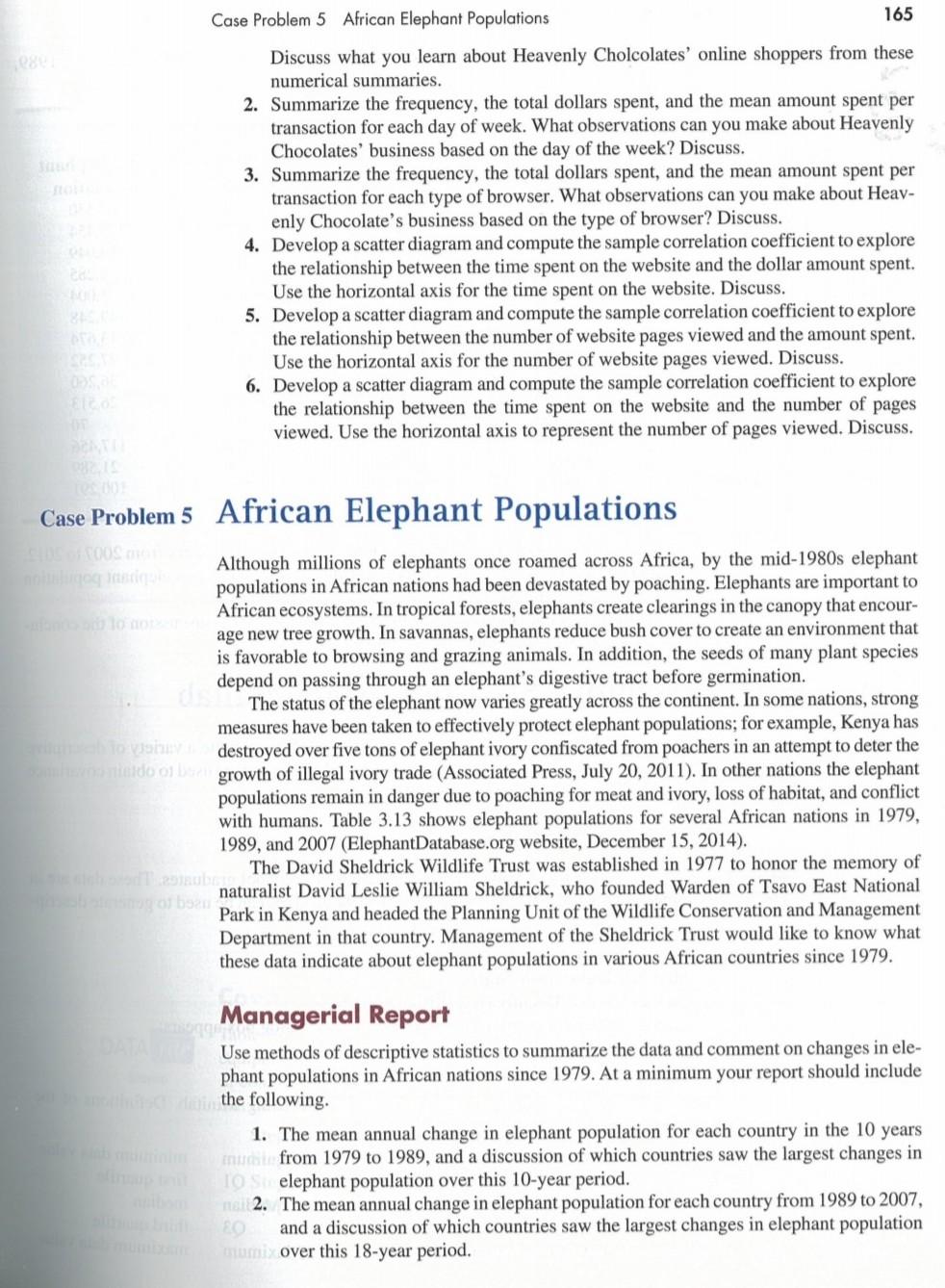 Solved Case Problem 5 African Elephant Populations 165 | Chegg.com