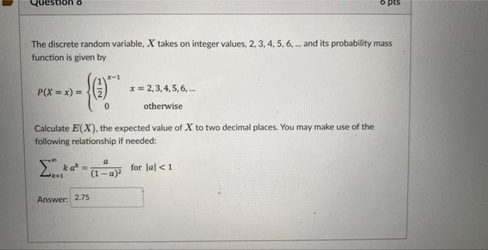 Solved The discrete random variable, X takes on integer | Chegg.com