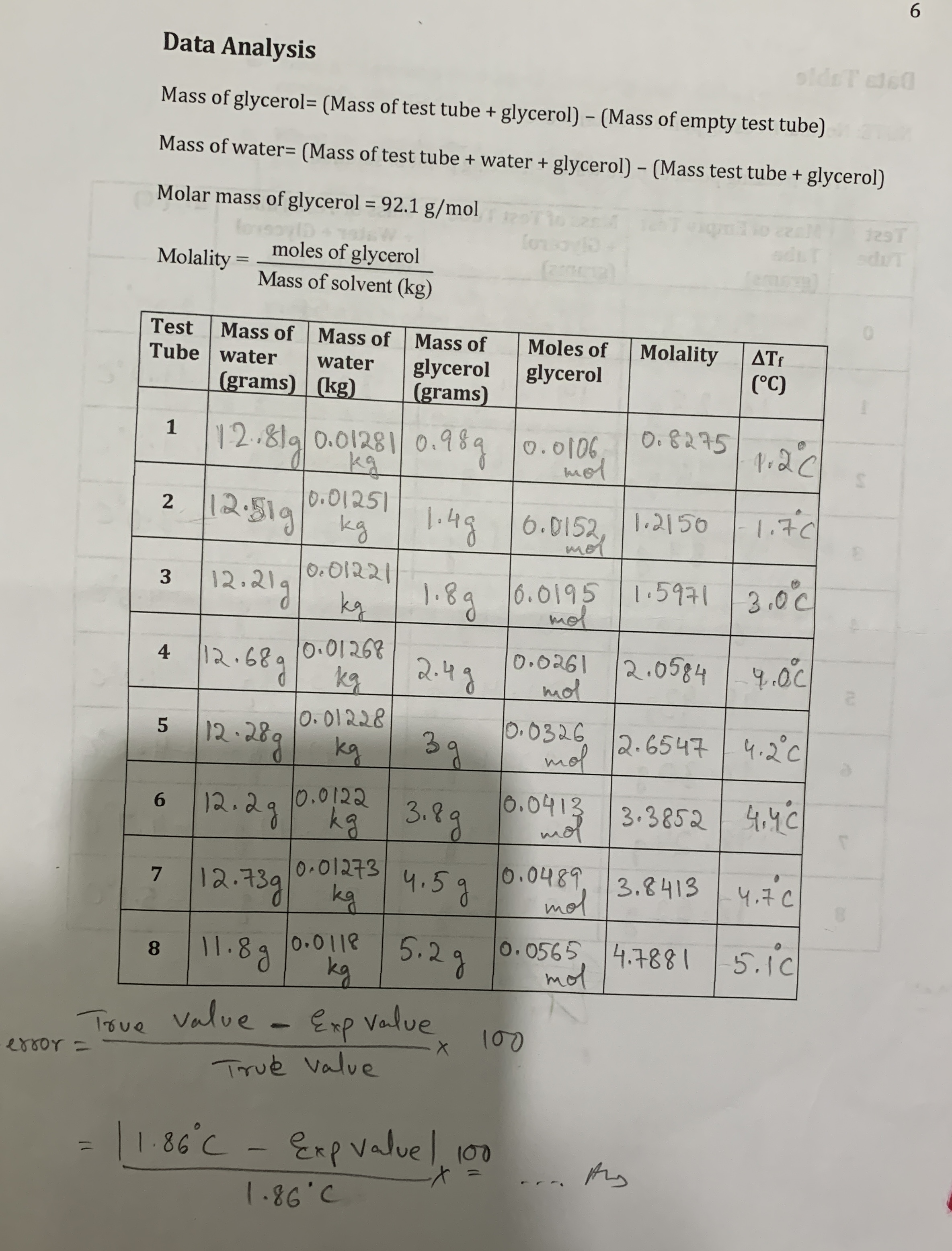 Solved Hello, This is my data from the freezing point | Chegg.com