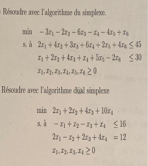 Solved Résoudre avec l'algorithme du simplexe. min - 301 - | Chegg.com