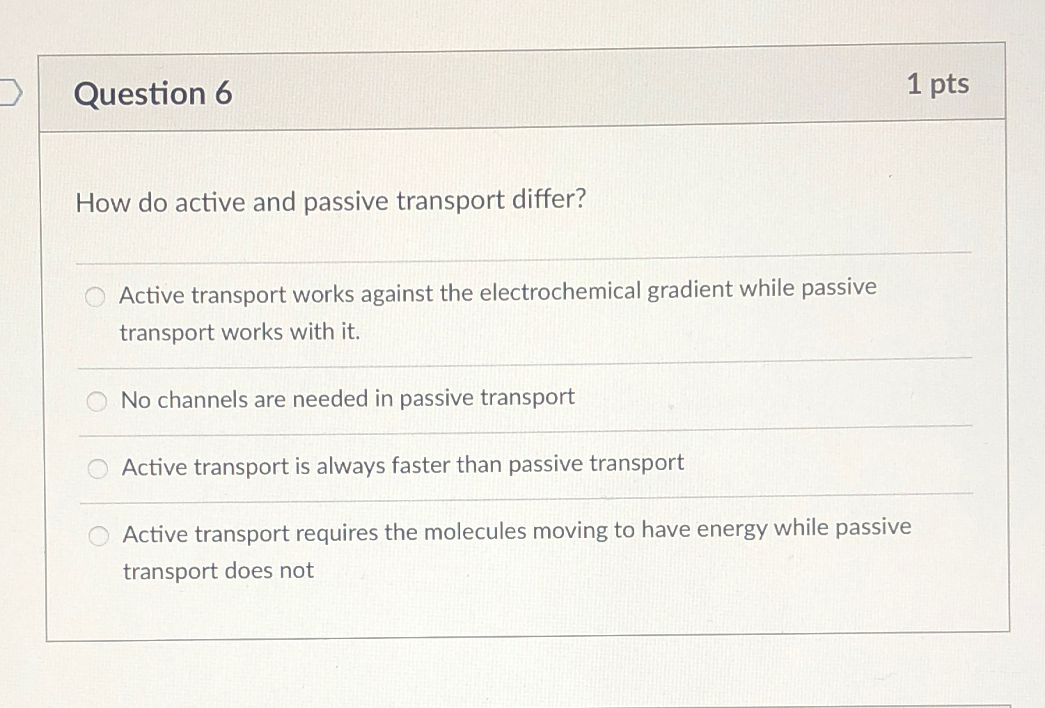 Solved Question 61ptsHow do active and passive transport | Chegg.com
