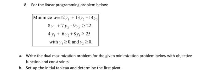 Solved 8. For the linear programming problem below: | Chegg.com