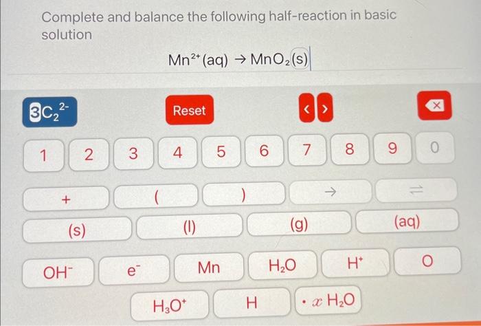 Solved Complete and balance the following half-reaction in | Chegg.com