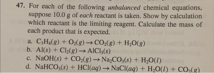 Solved 47. For each of the following unbalanced chemical | Chegg.com