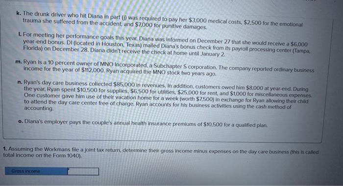 Diana and Ryan Workman were married on January 1 of | Chegg.com