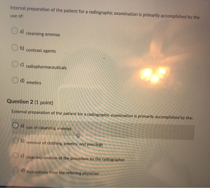 Solved Internal preparation of the patient for a | Chegg.com