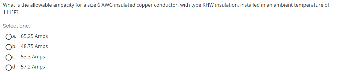[Solved]: What is the allowable ampacity for a size 6 AWG in