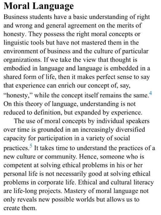 Solved Moral Language Business students have a basic | Chegg.com