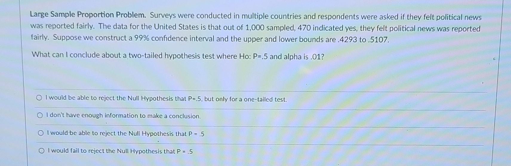 Solved Large Sample Proportion Problem. Surveys were | Chegg.com