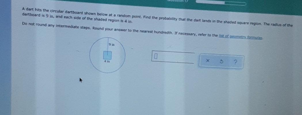 Solved A dart hits the circular dartboard shown below at a | Chegg.com
