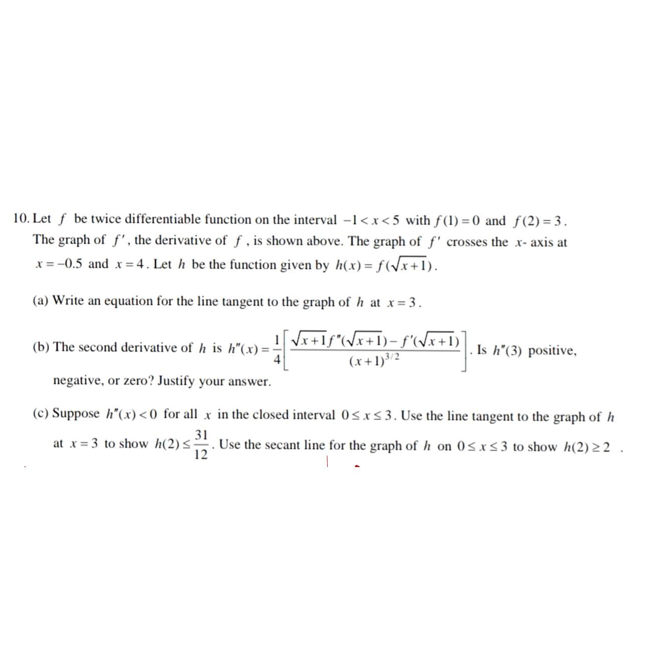 Solved Let f ﻿be twice differentiable function on the | Chegg.com