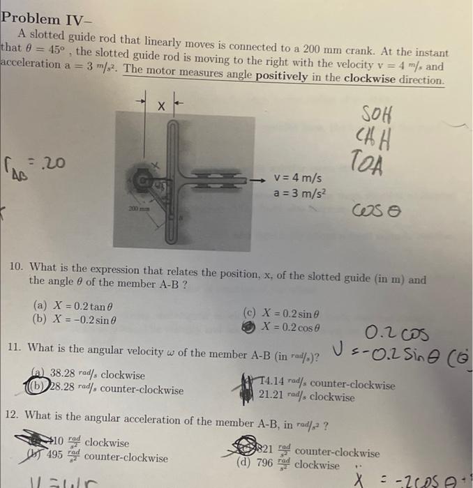 Solved Problem IV- A slotted guide rod that linearly moves | Chegg.com