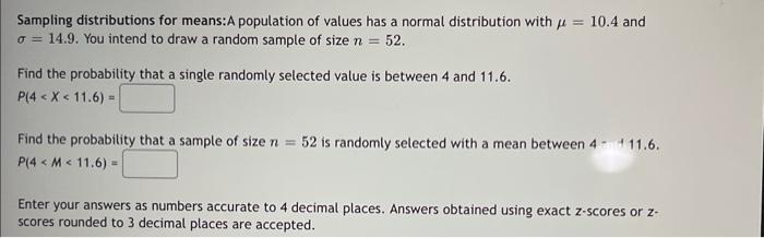 Solved Sampling distributions for means:A population of | Chegg.com