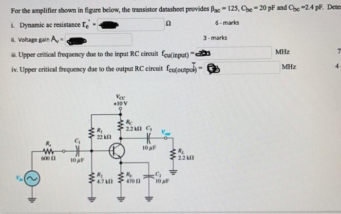Solved For the amplifier shown in figure below, the | Chegg.com