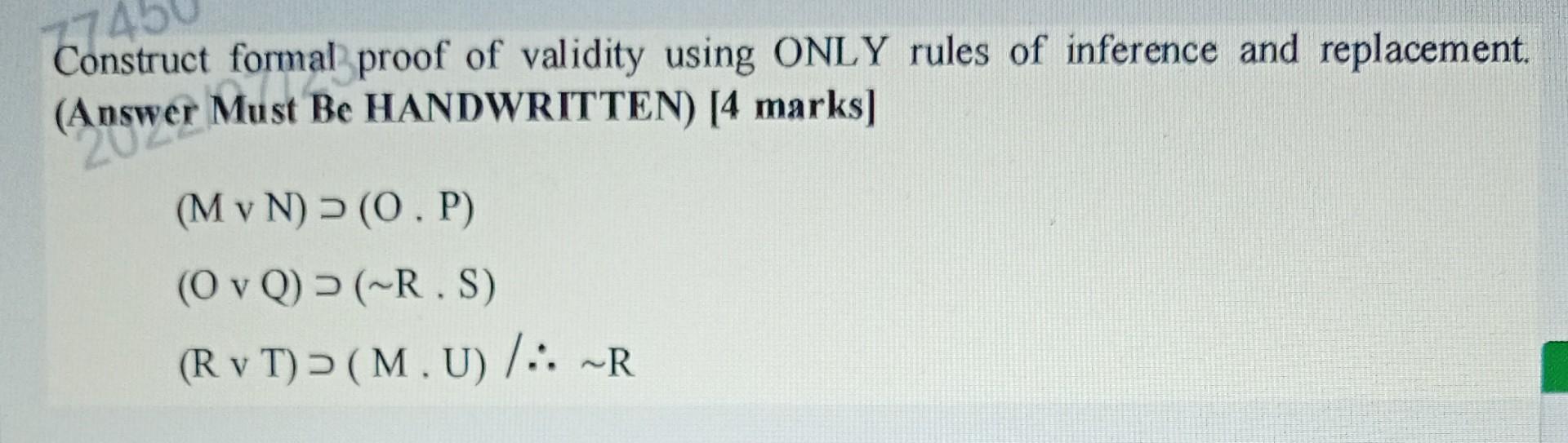 Solved Construct formal proof of validity using ONLY rules | Chegg.com